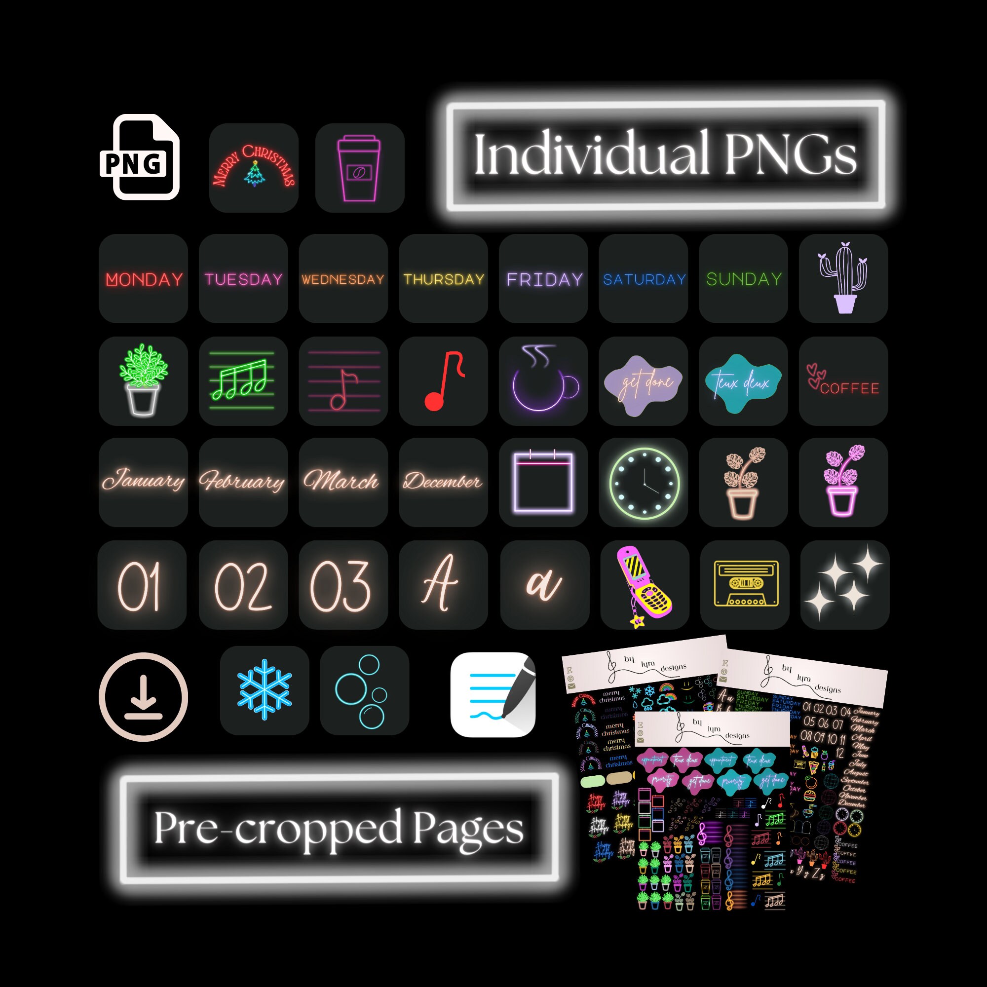 Digital Neon Sticker Pack Digital Sticker Numbers Cute Winter Digital ...