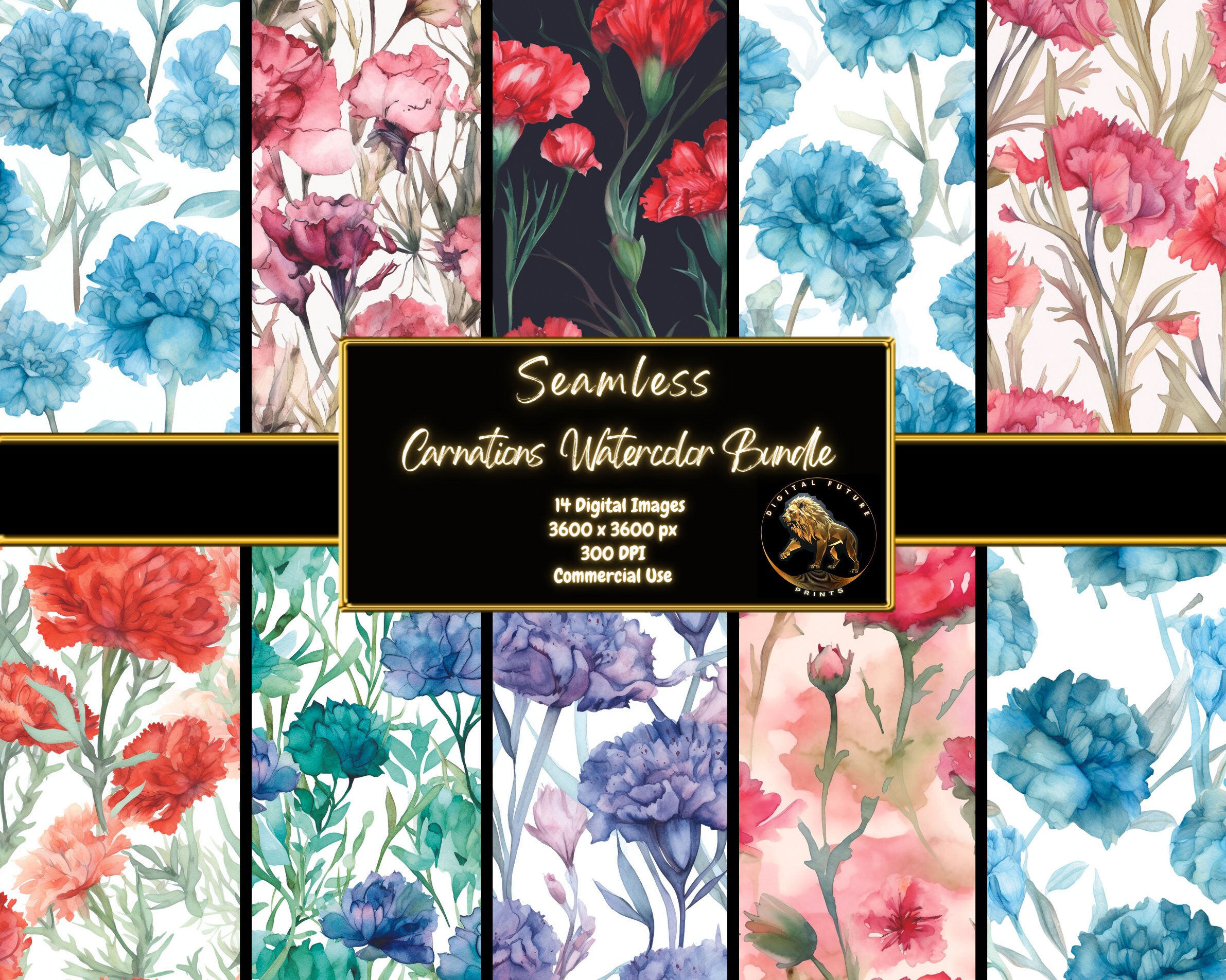 Watercolor Carnation Seamless Pattern Carnation Watercolor Seamless ...