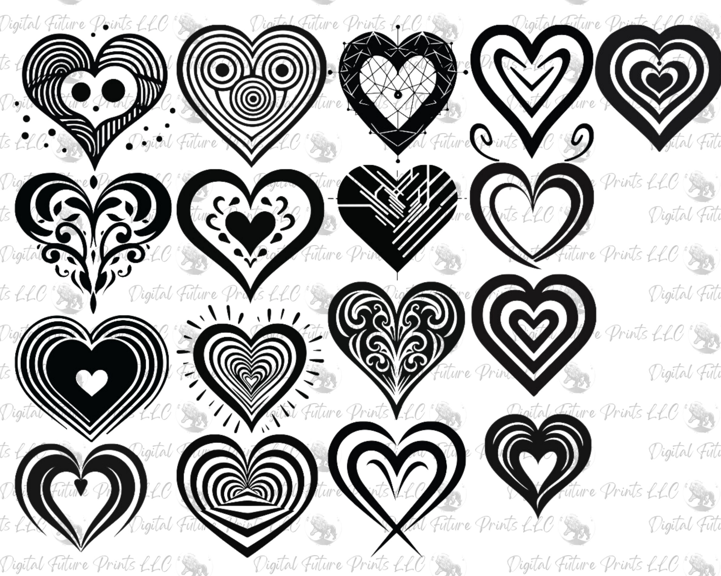 Fancy Heart SVG Bundle, Heart SVG Bundle, Sketch, Hand-drawn Heart Svg ...
