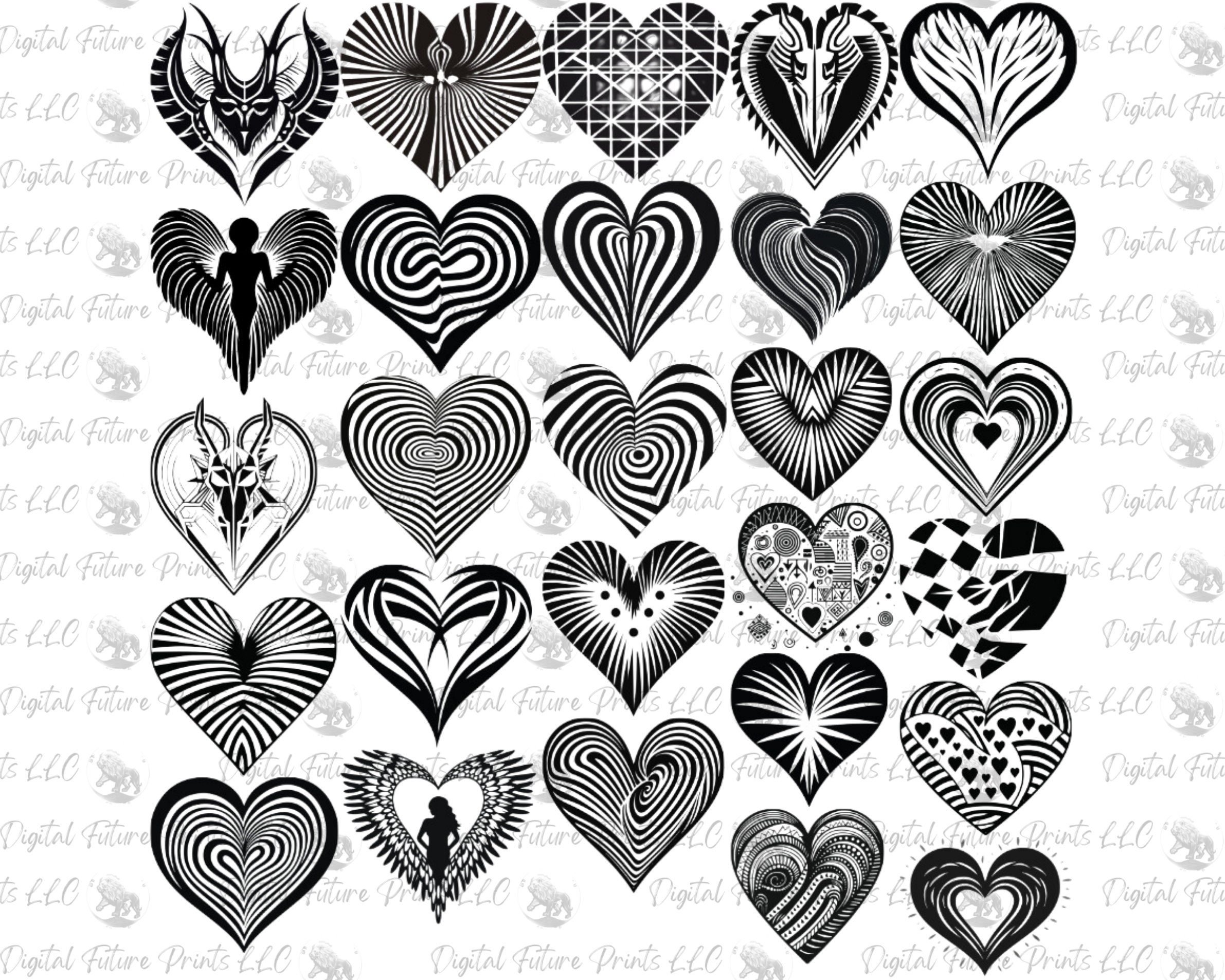 Fancy Heart SVG Bundle, Heart SVG Bundle, Sketch, Hand-drawn Heart Svg ...