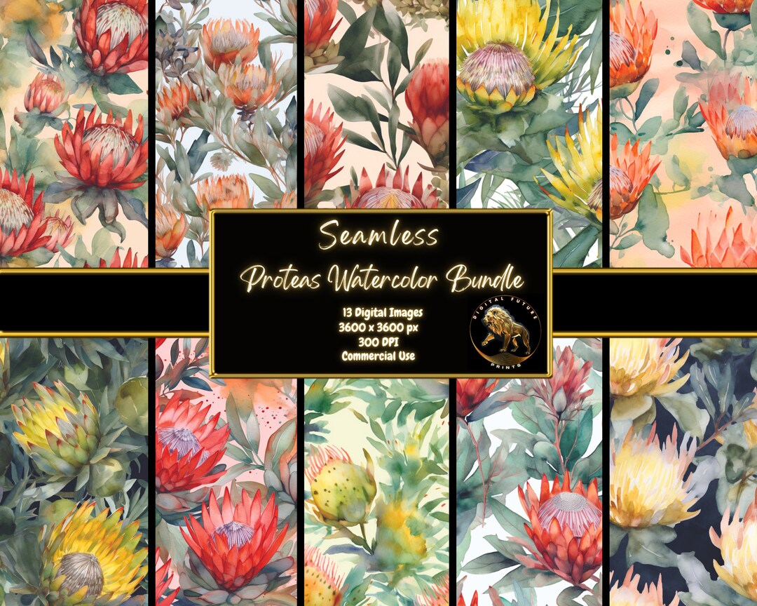 Watercolor Proteas Seamless Pattern Proteas Watercolor Seamless Floral ...