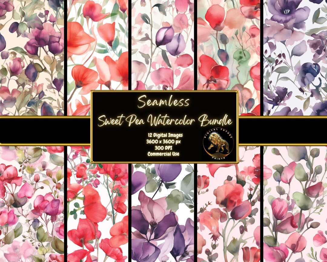 Watercolor Sweet Pea Seamless Pattern Sweet Pea Watercolor Seamless ...