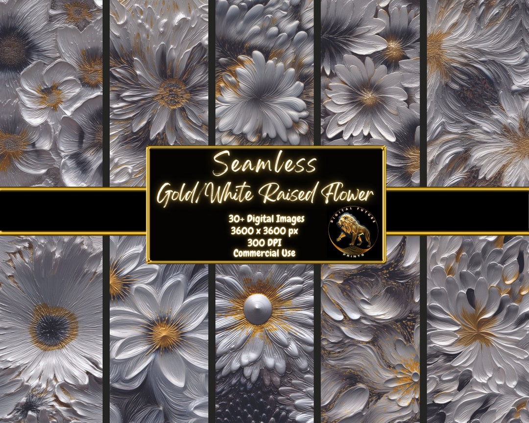 White Gold Raised Flower Seamless Pattern Gold White Flower Raised ...