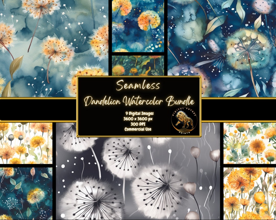 Watercolor Dandelion Seamless Pattern Dandelion Watercolor Seamless ...