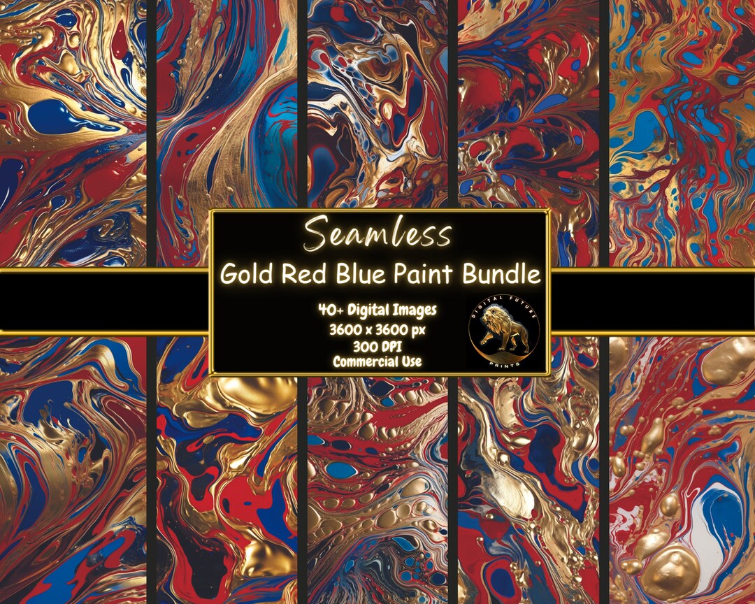Gold Red Blue Seamless Pattern Blue Red Gold Decorative Alcohol Ink ...