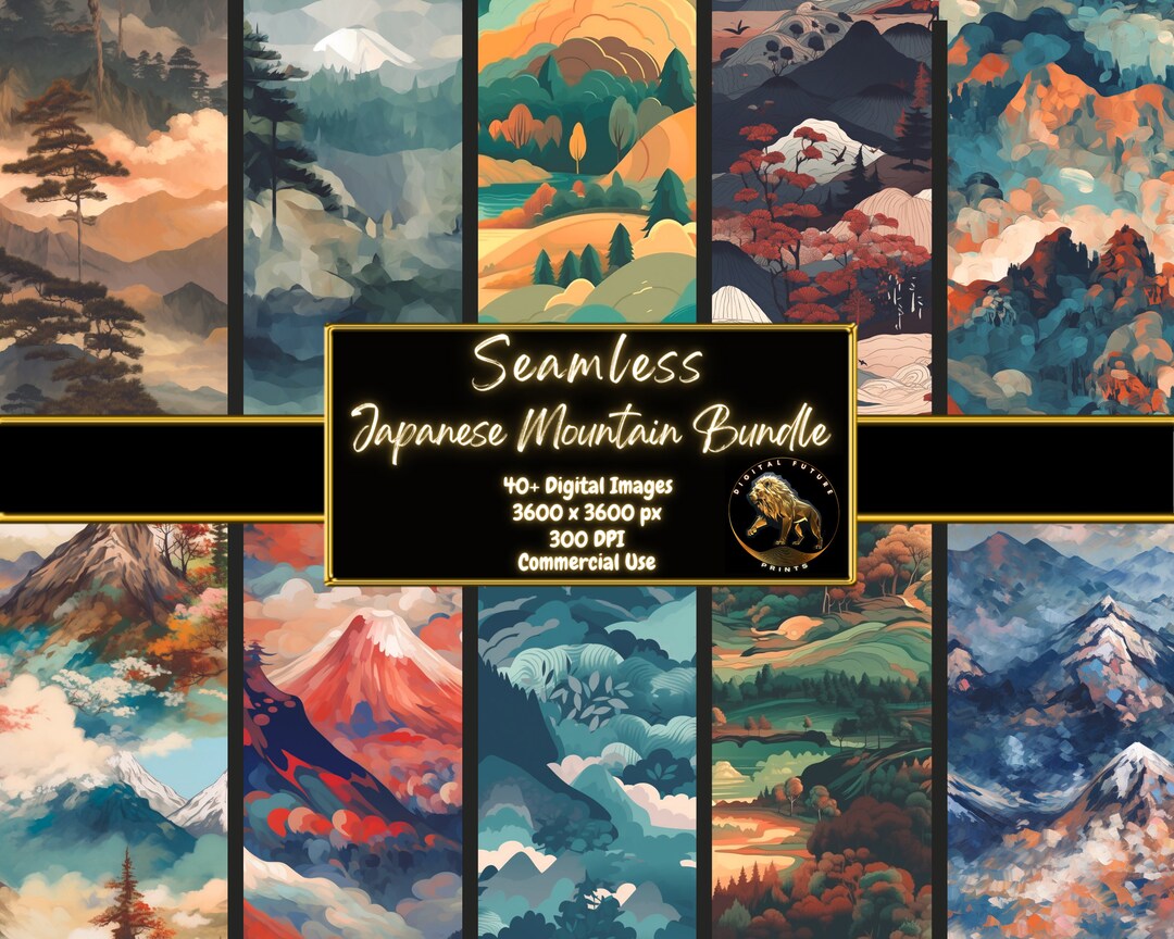 Japanese Mountain Seamless Pattern Japanese Mountain Pattern Seamless Asian Landscape Oil Art ...