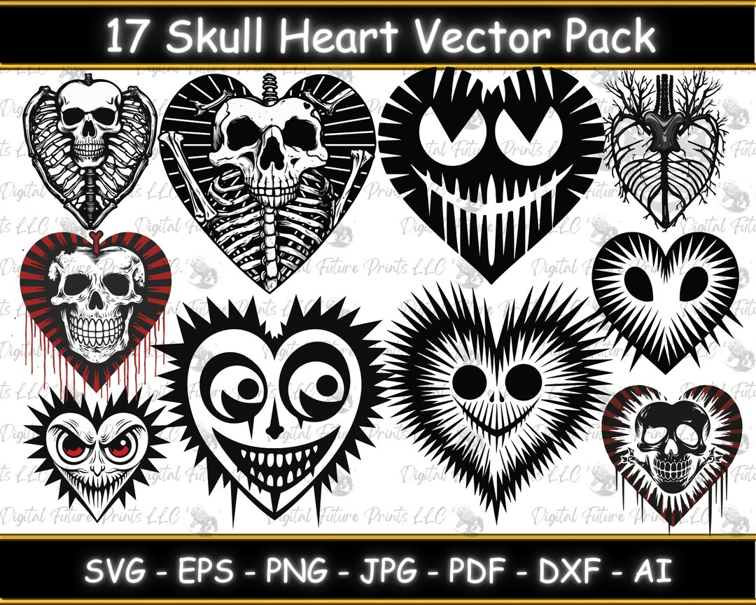 Skull Heart SVG Bundle, Heart SVG Bundle, Sketch, Hand-drawn Heart Svg ...
