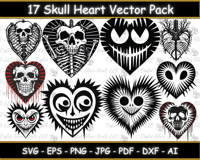 Skull Heart SVG Bundle Heart SVG Bundle Sketch Hand-drawn - Etsy
