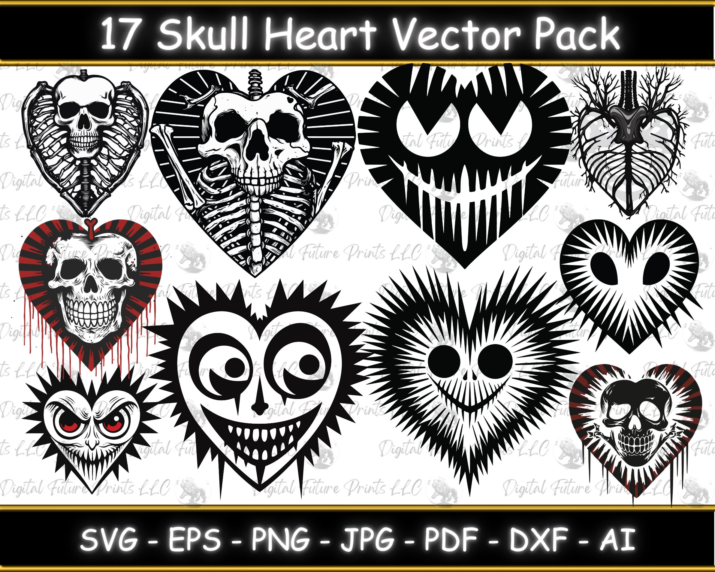Skull Heart SVG Bundle Heart SVG Bundle Sketch Hand-drawn - Etsy