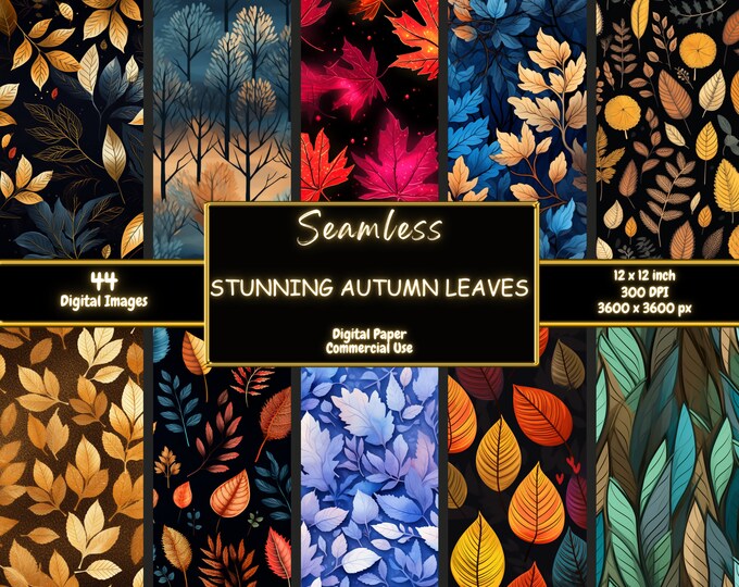 Stunning Autumn Leaves Seamless Digital Download Colorful Fall Leaves ...