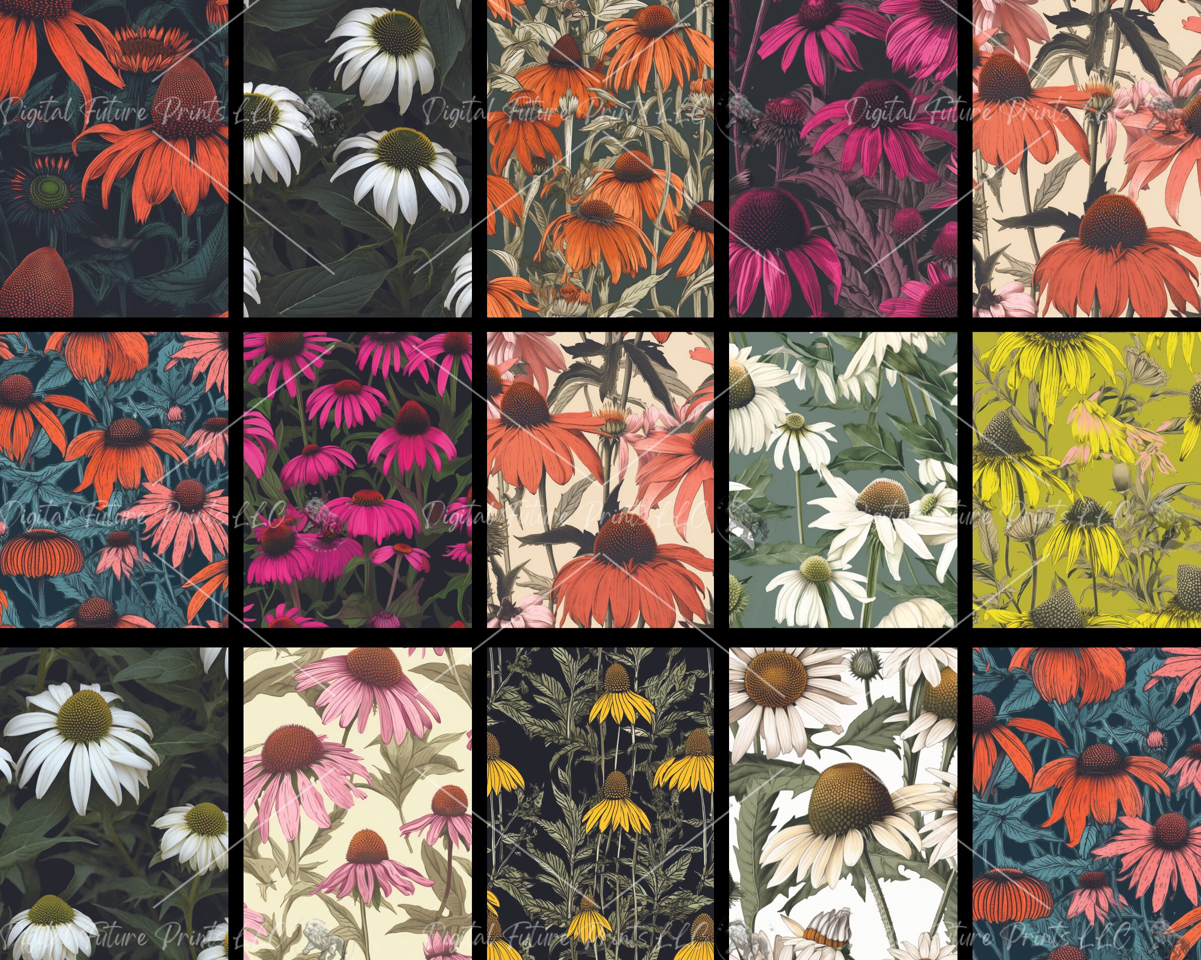 Floral Coneflower Seamless Pattern Coneflower Seamless Floral Texture ...