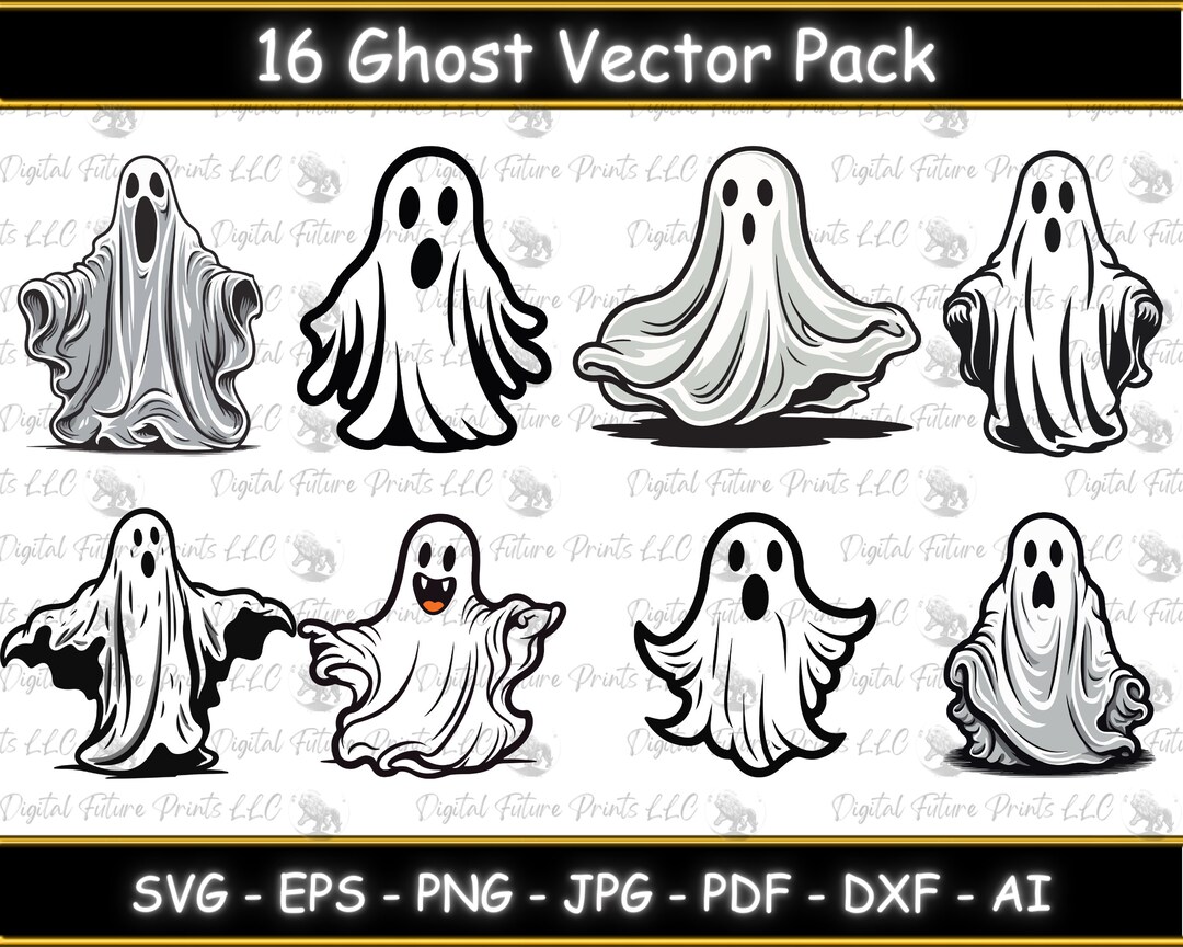 Ghost Bundle SVG, Ghost SVG, Halloween Svg, Hand-drawn Ghost Svg, Ghost ...