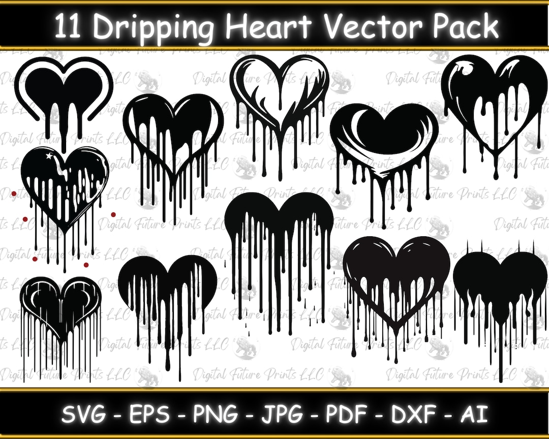 Dripping Heart SVG Bundle, Heart SVG Bundle, Sketch, Hand-drawn Heart ...