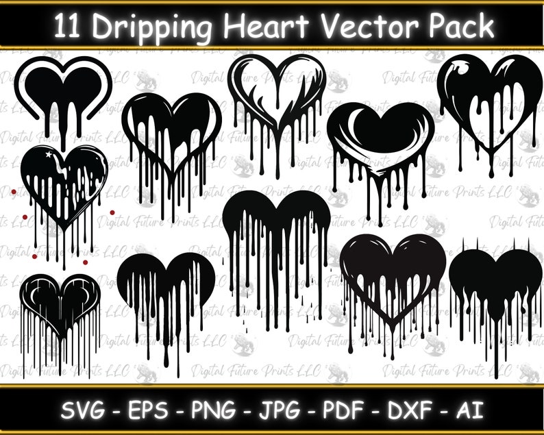 Dripping Heart SVG Bundle Heart SVG Bundle Sketch - Etsy