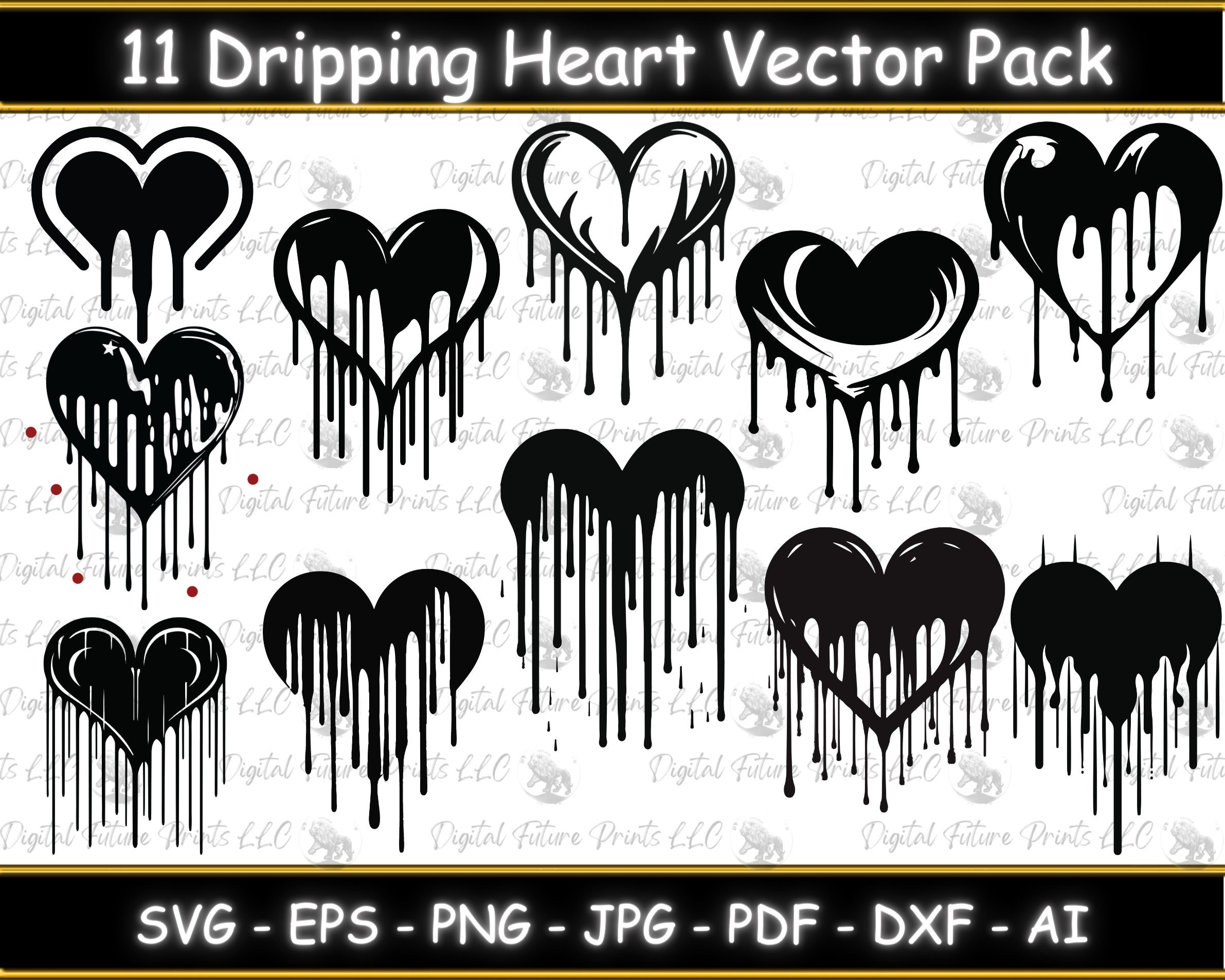 Dripping Heart SVG Bundle, Heart SVG Bundle, Sketch, Hand-drawn Heart ...
