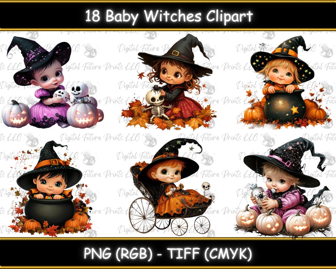 Baby Witches Clipart Cute Baby Witches Digital Download High Quality ...