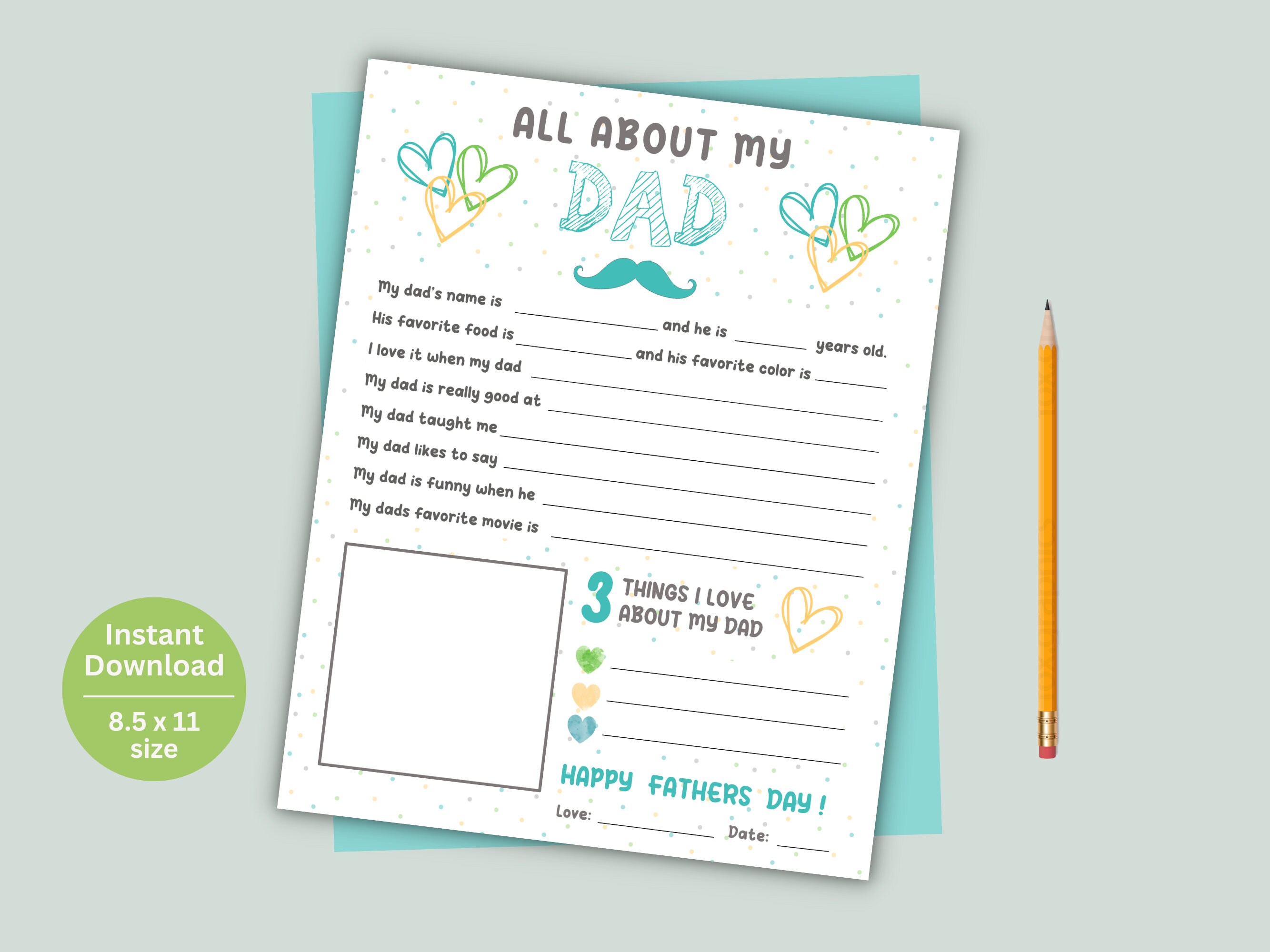 All About My Dad Printable, Father's Day Gift, Father's Day Card, Happy ...