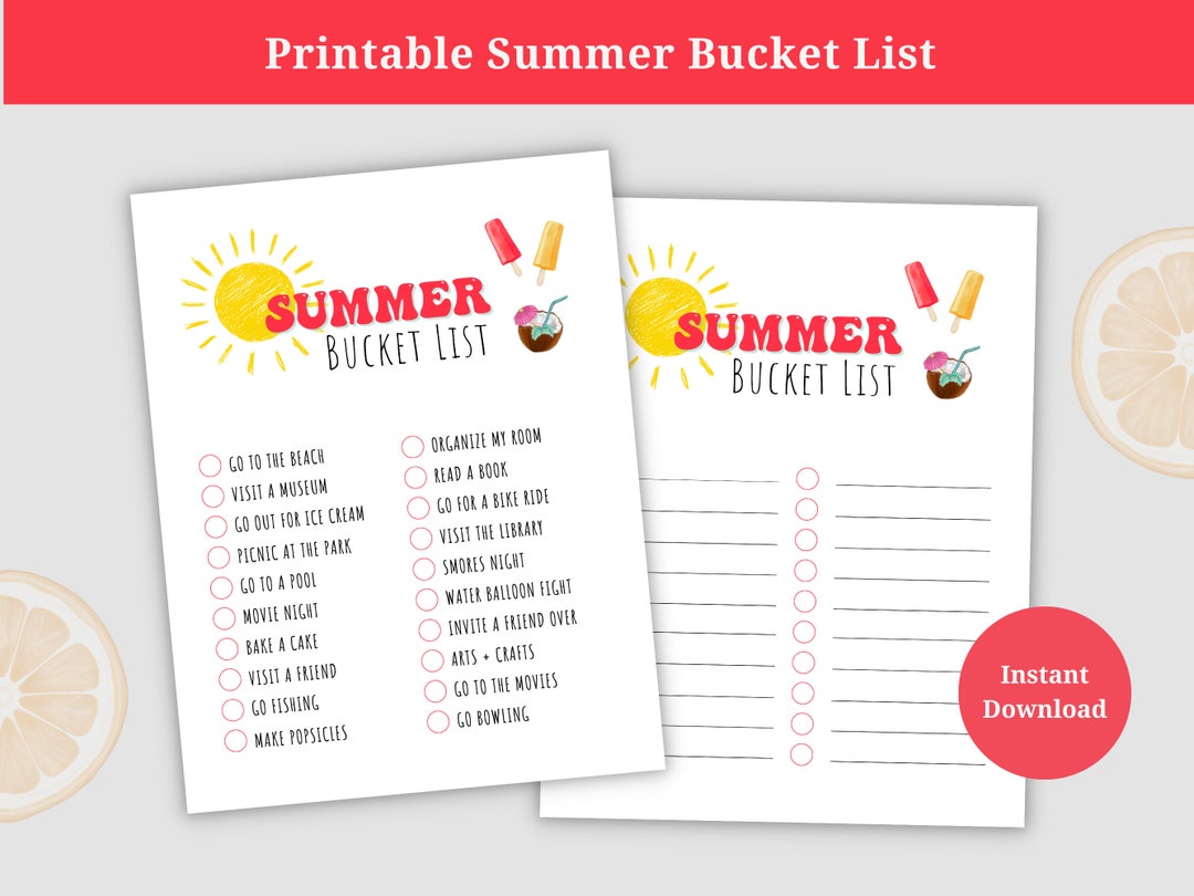 Summer Bucket List Printable, Summer Activities Checklist, Summer to Do ...