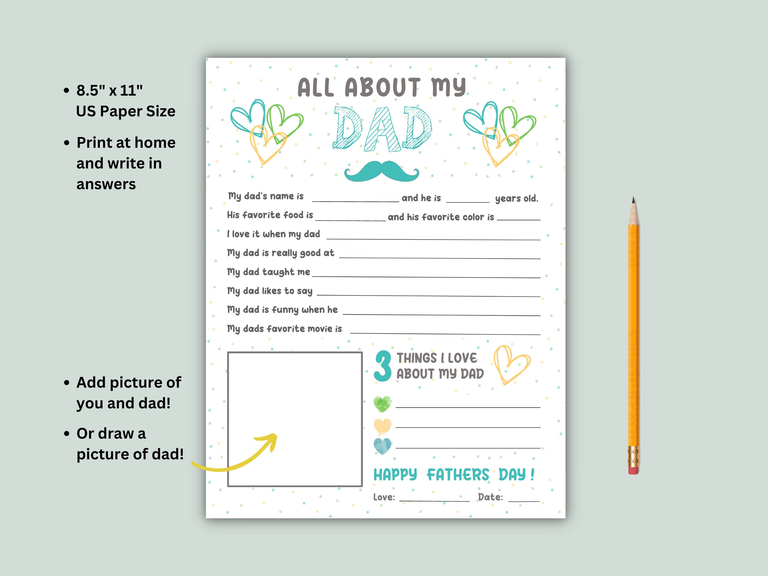 All About My Dad Printable, Father's Day Gift, Father's Day Card, Happy ...