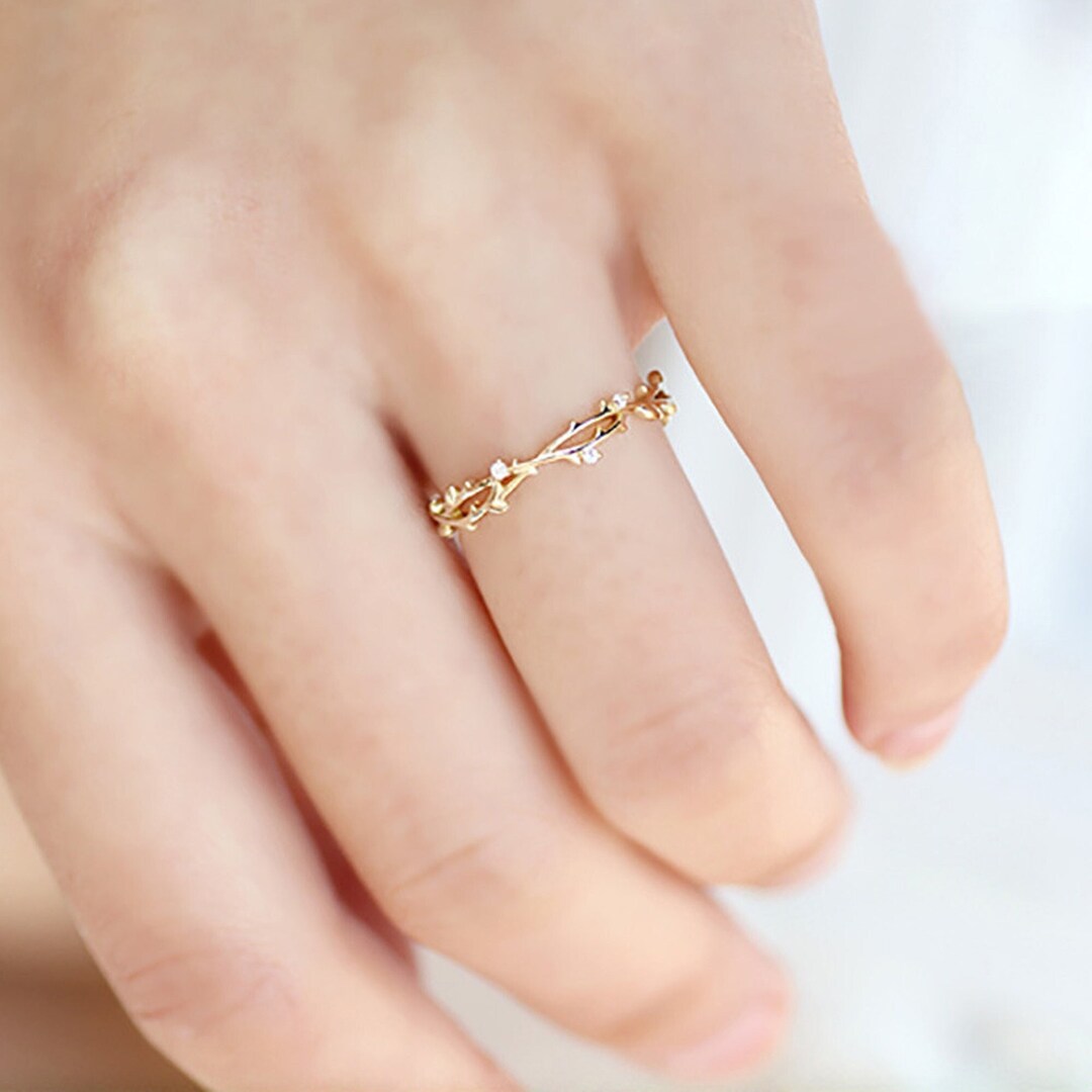Dainty Branch Ring, 925 Sterling Silver Gold Minimalist Band, Stacking Ring, Simple Jewelry ...