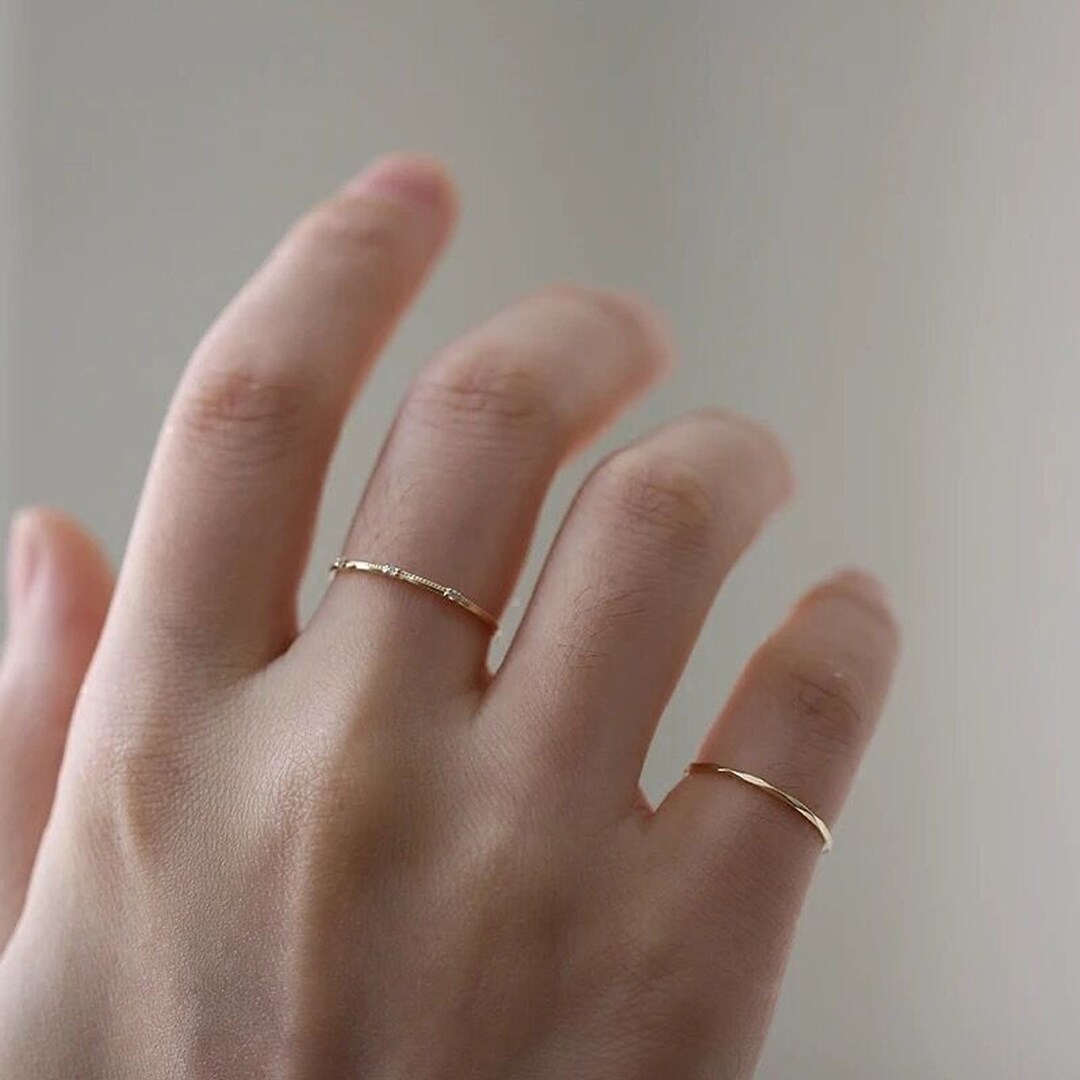 Simple Bamboo Ring With CZ Crystal, 14K Gold Stacking Rings for Women ...