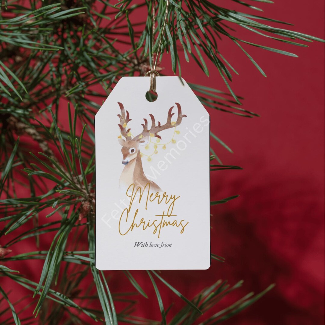 Minimalist Christmas Deer Gift Tag, Printable Holiday Gift Tag, Modern ...