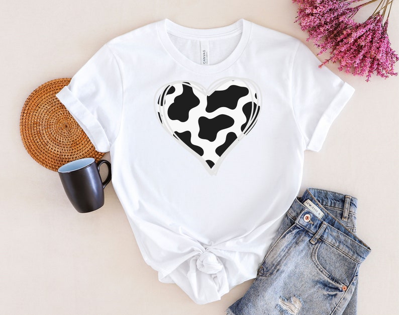 Cow Print Tshirt Love Cows Tee Cow Heart Shirt - Etsy