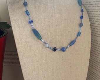 Gold* Toned Chain Blue Beaded Necklace - Etsy
