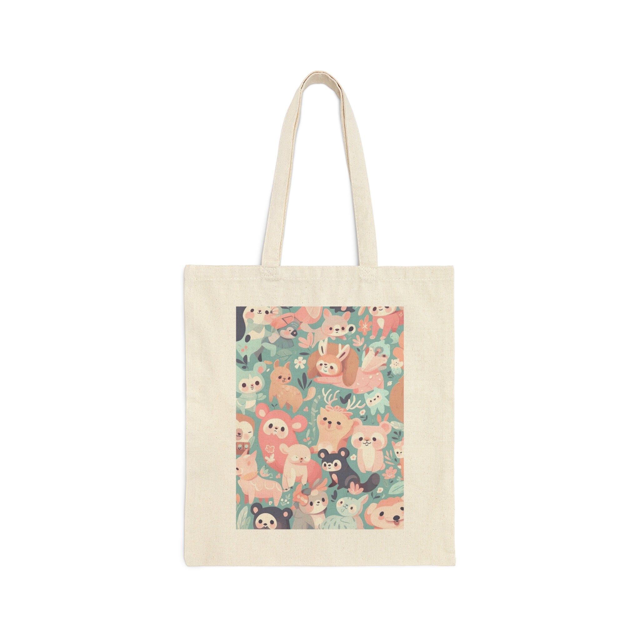 Cute Animals Tote Bag, Adorable Chibi-style Animals Canvas Tote Bag ...