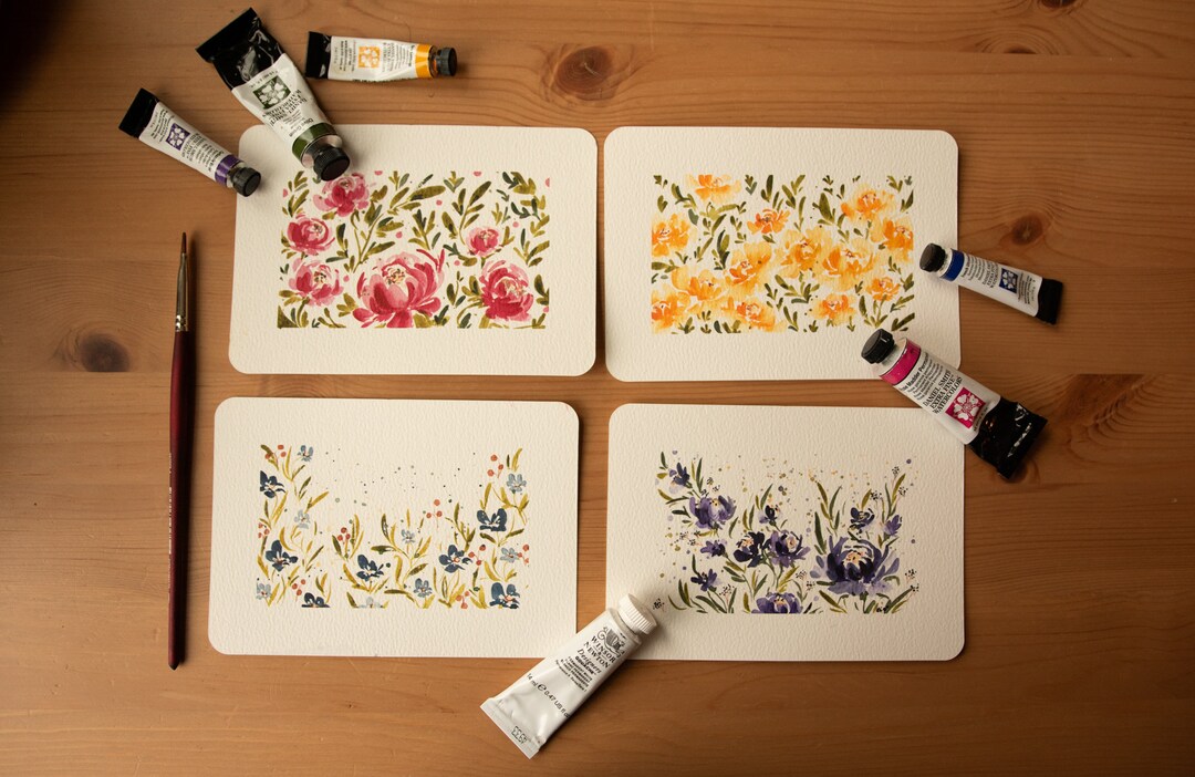 Hand-painted Floral Postcards Set of 4 - Etsy