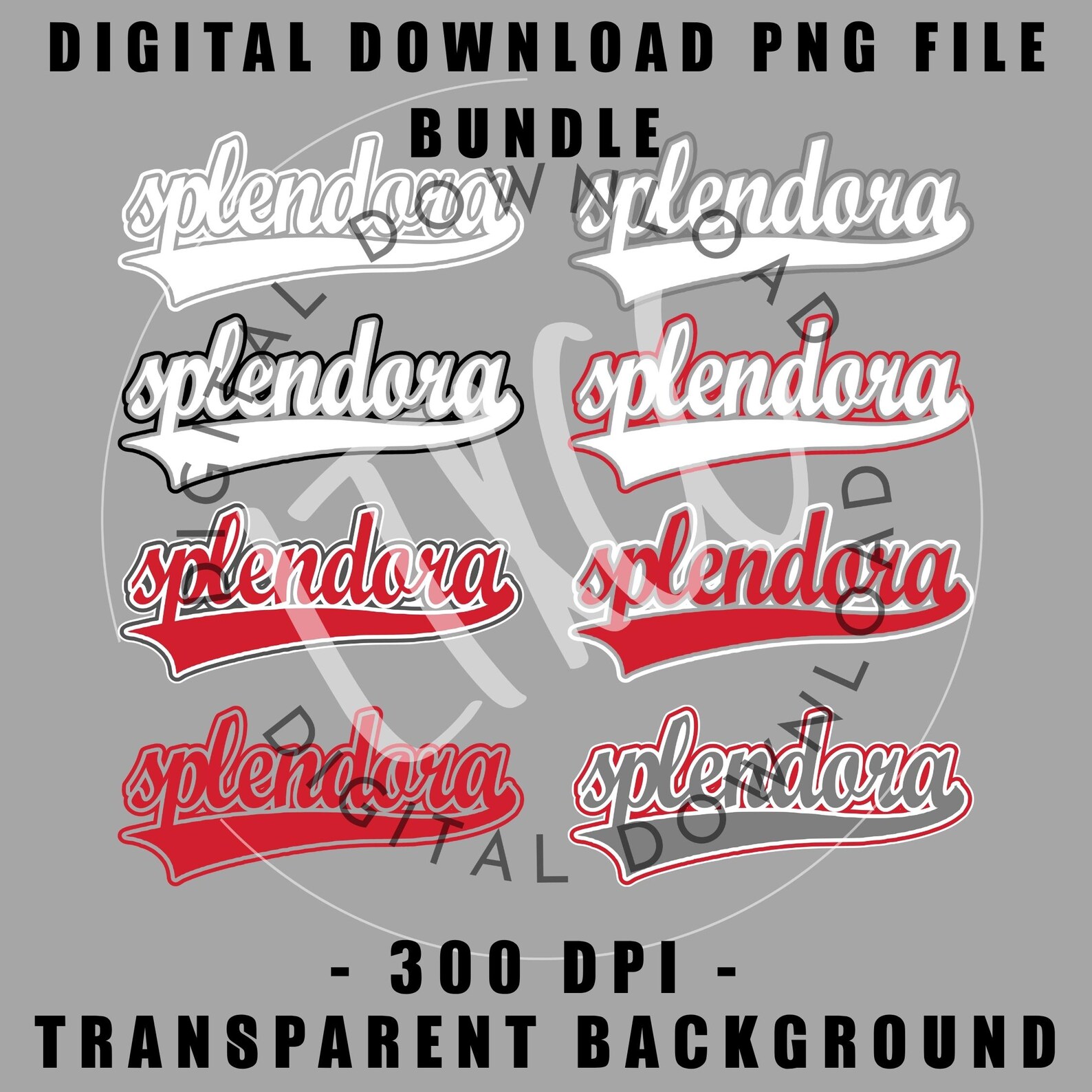 Splendora Cursive With Sports Tail PNG Bundle | 8 Designs | Red, Black ...