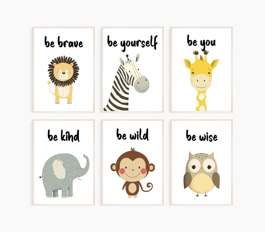 Safari Animal Affirmations Print Set of 6, Gender Neutral Wall Art ...