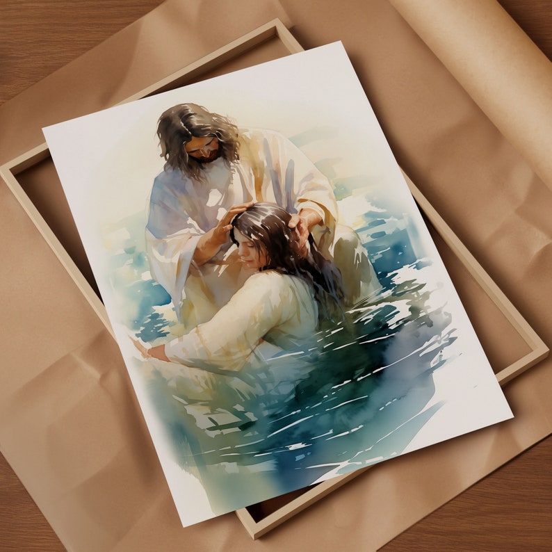 Baptism Jesus Christ Painting Christian Wall Art Modern Bible Artwork Baptism Gifts / Favors LDS ...