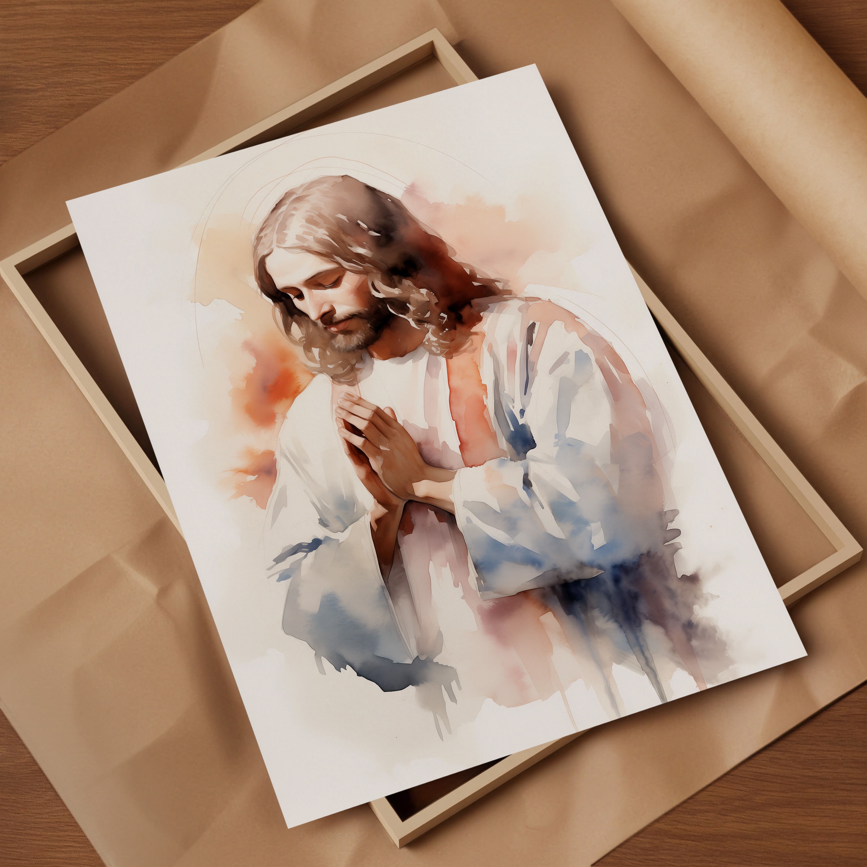 Pray to God Jesus Christ Watercolor Painting Modern Bible Wall Art ...