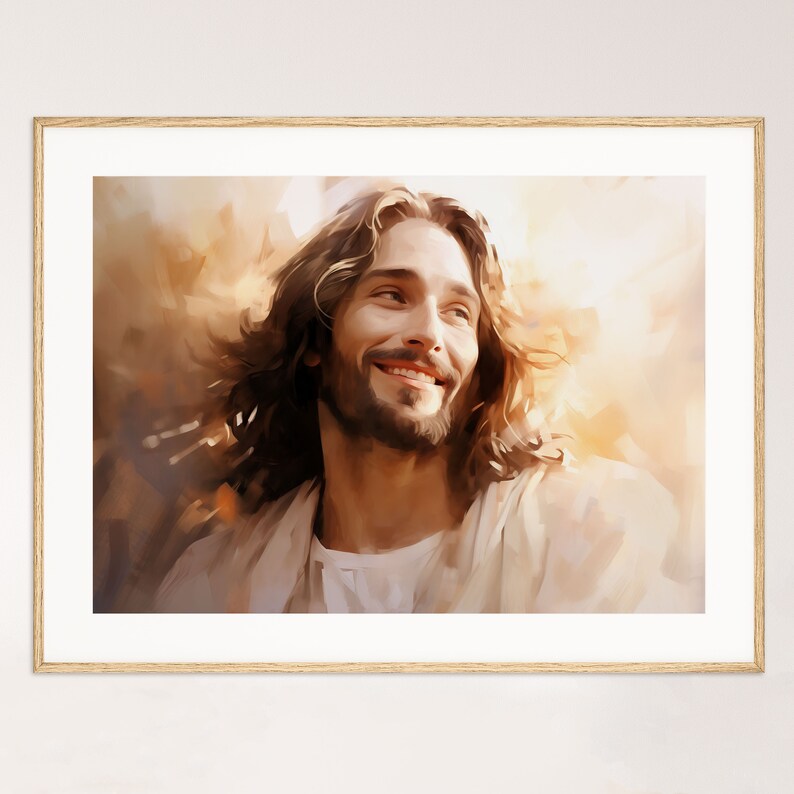 Smiling Jesus Christ Portrait | Horizontal Landscape Artwork | Print of ...