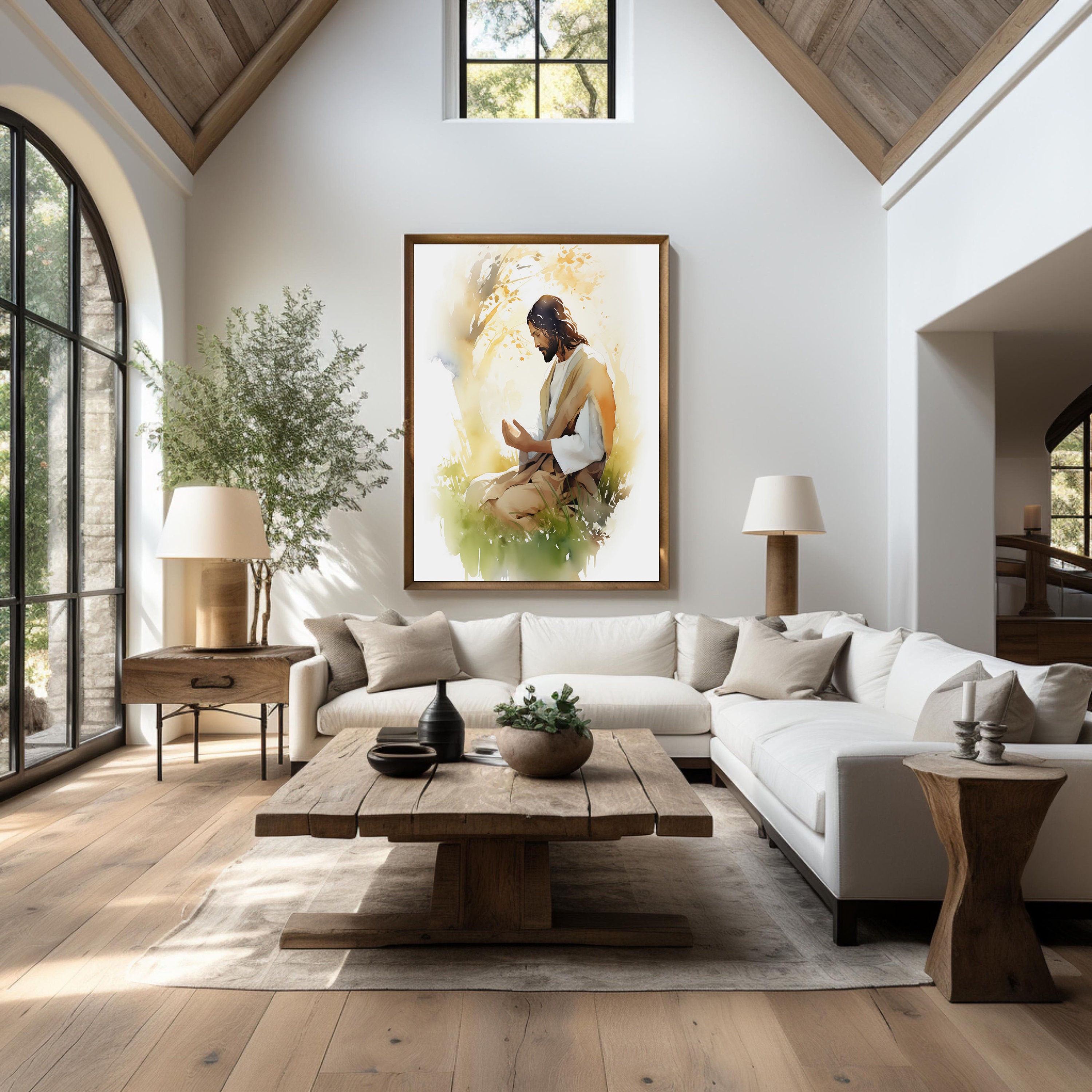 Divine Solitude Jesus Christ Watercolor Painting Modern Bible Wall Art ...