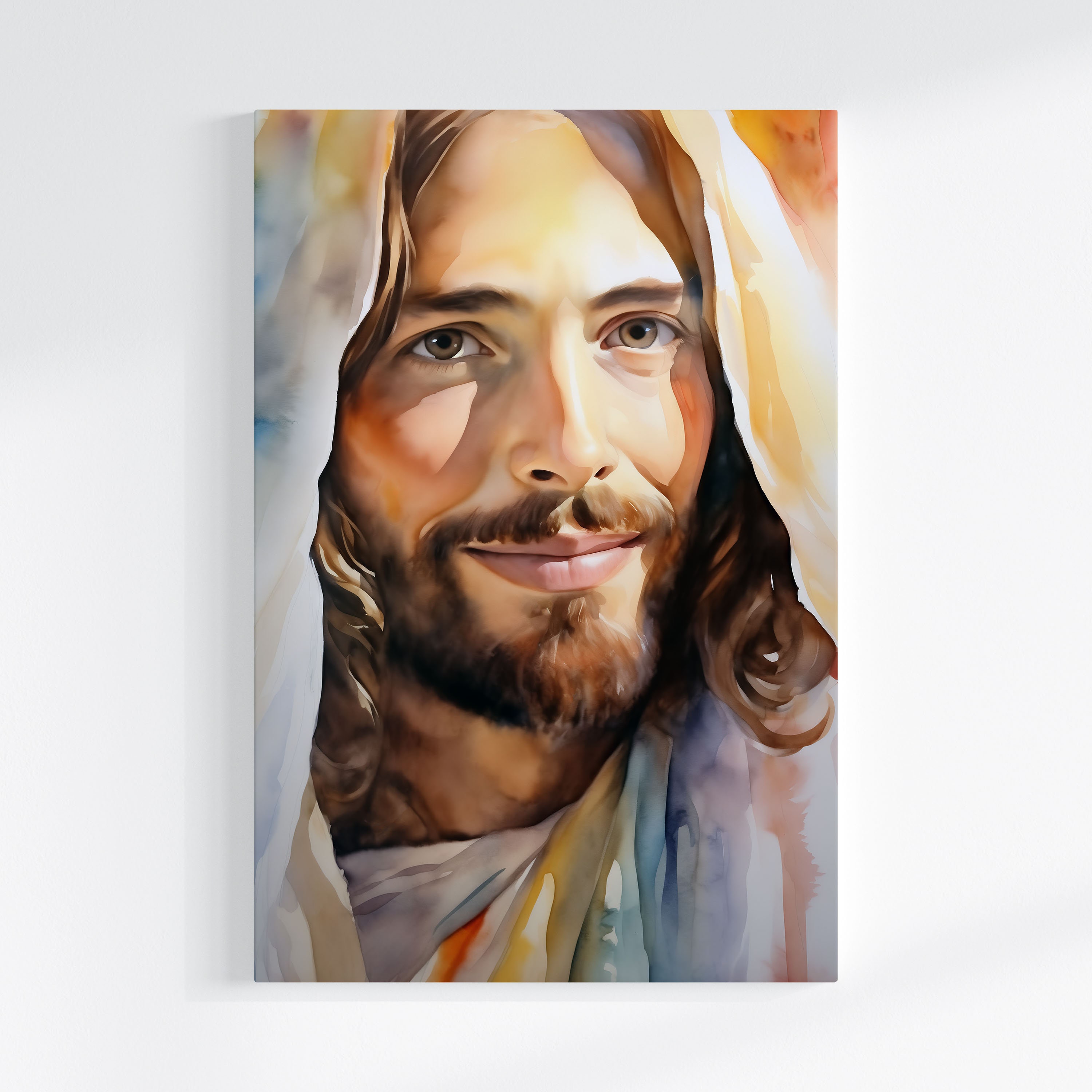 Jesus Christ Smiling Portrait Watercolor Painting Faithful Artwork ...