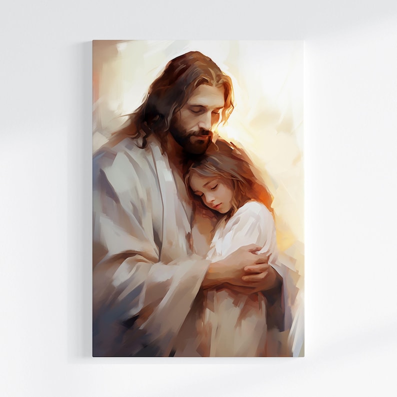Jesus Embracing Girl Art – Religious Canvas Print, Nursery Decor - Etsy ...