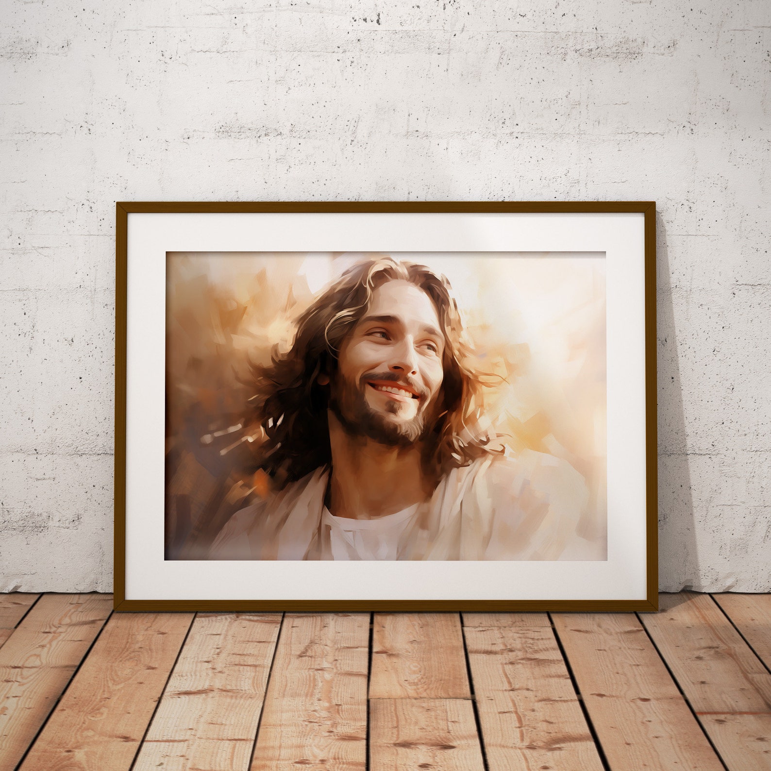 Smiling Jesus Christ Portrait Horizontal Landscape Artwork Print of ...