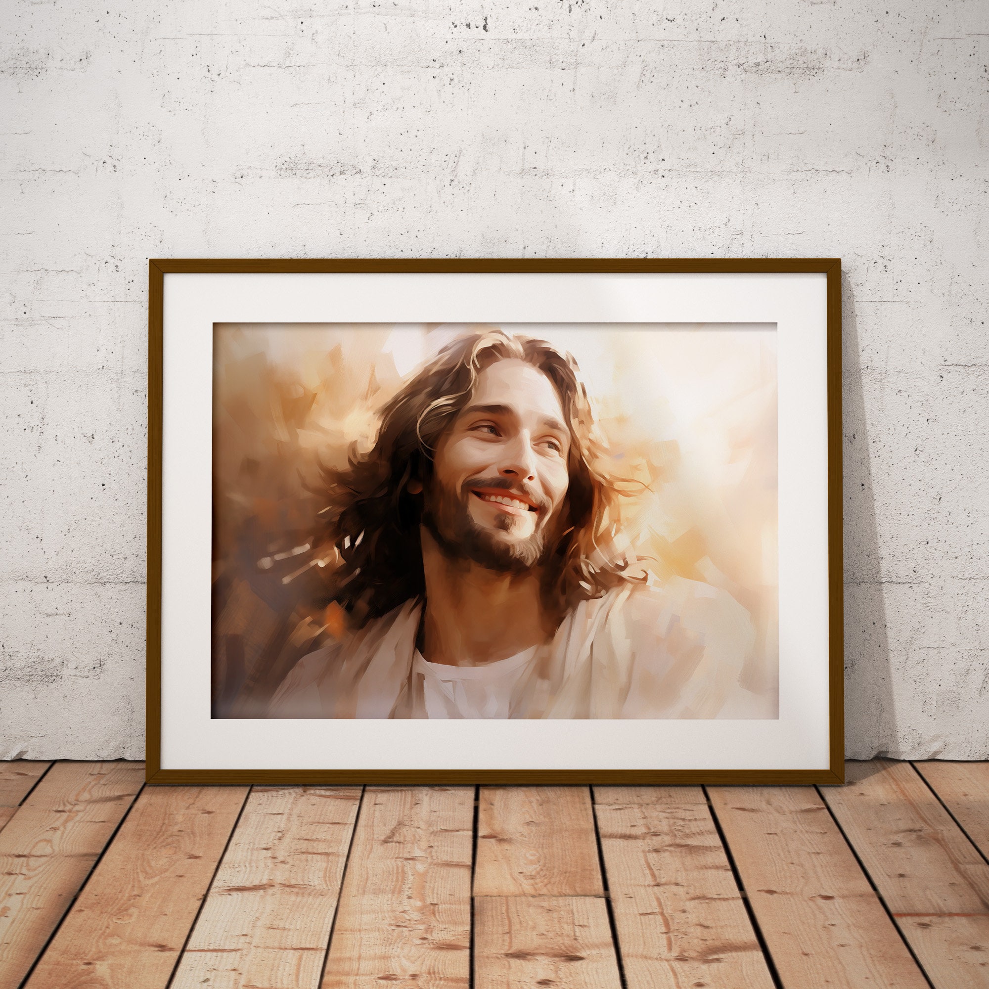Smiling Jesus Christ Portrait Horizontal Landscape Artwork Print of ...