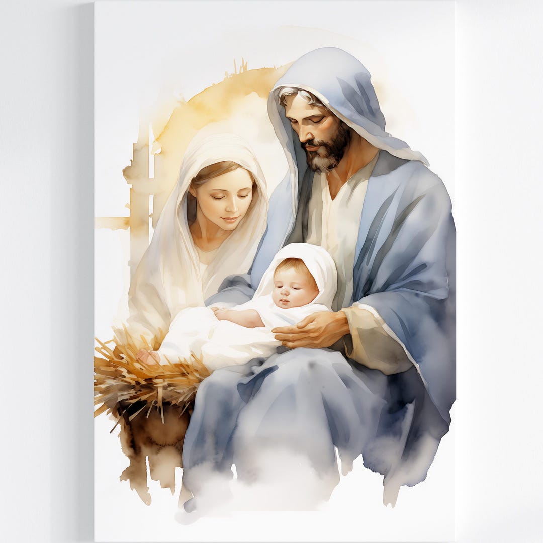 Nativity Scene Mary, Joseph, and Baby Jesus Watercolor - Premium ...