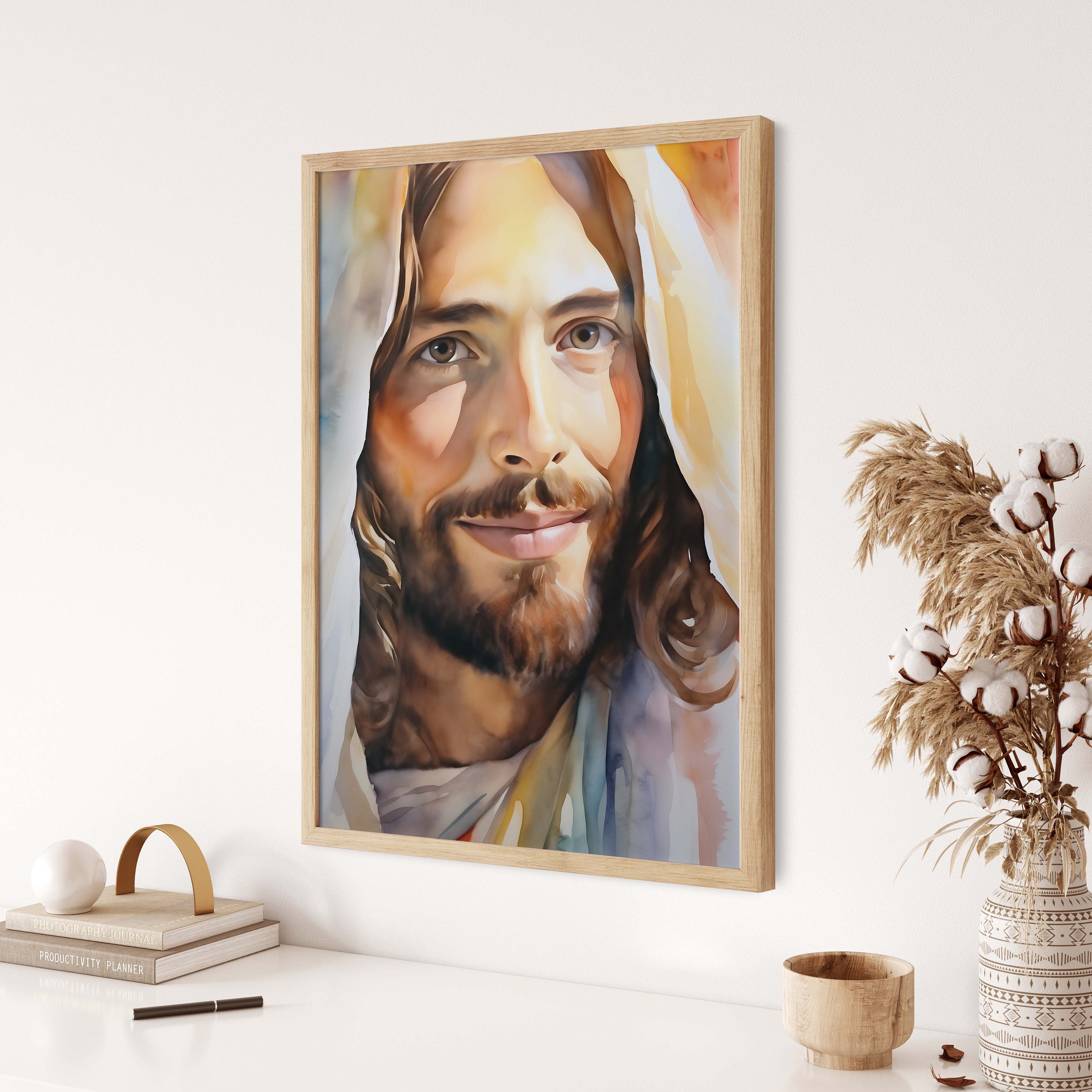 Jesus Christ Smiling Portrait Watercolor Painting Faithful Artwork ...
