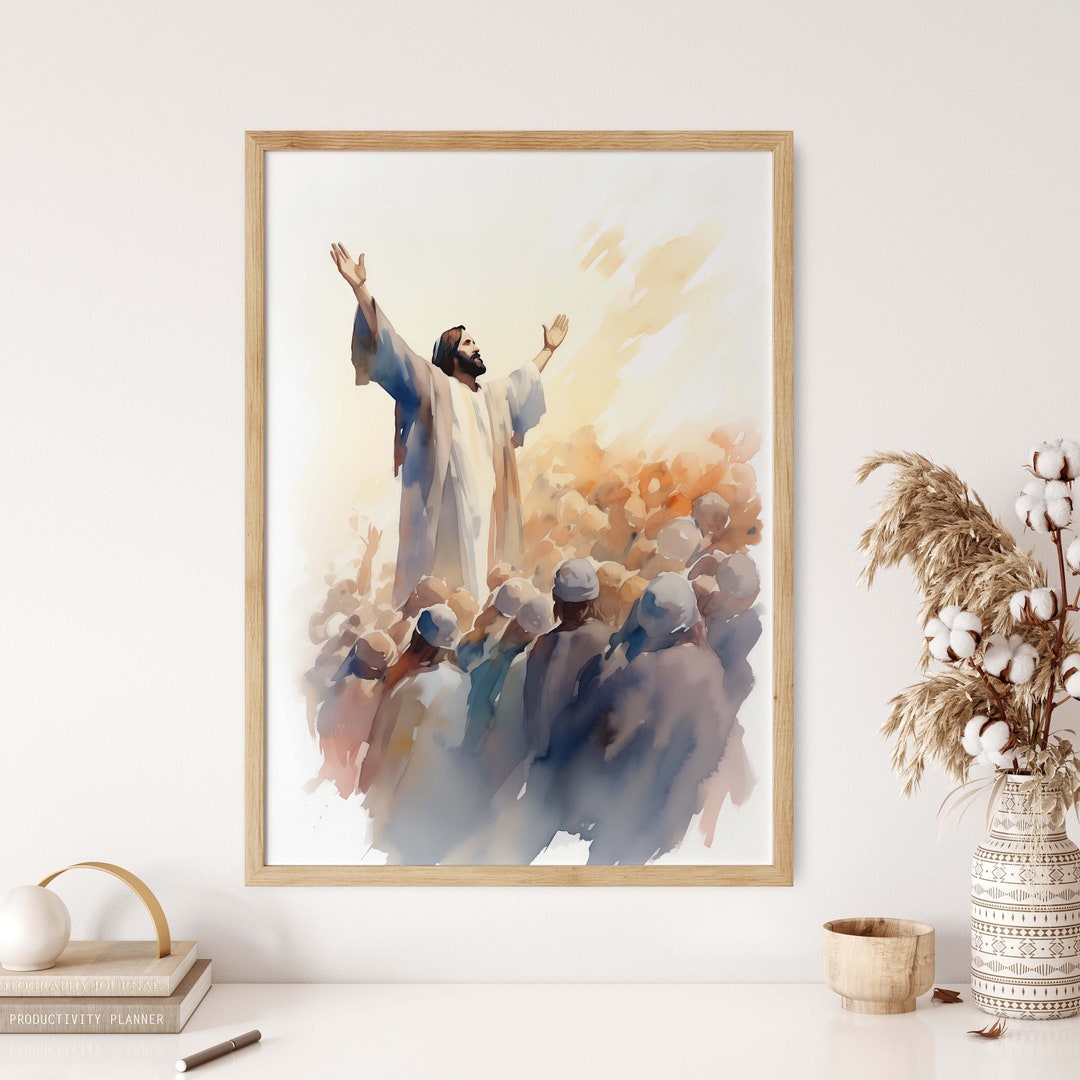 Himmlische Diskurs | Jesus Aquarell Gemälde | Moderne Bibel Wandkunst ...