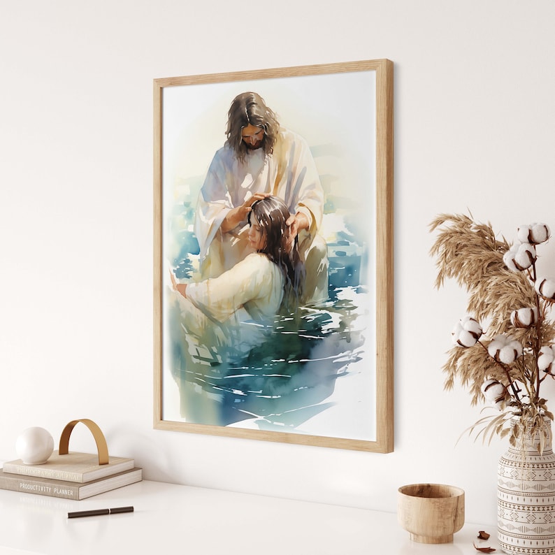 Baptism Jesus Christ Painting Christian Wall Art Modern Bible Artwork ...