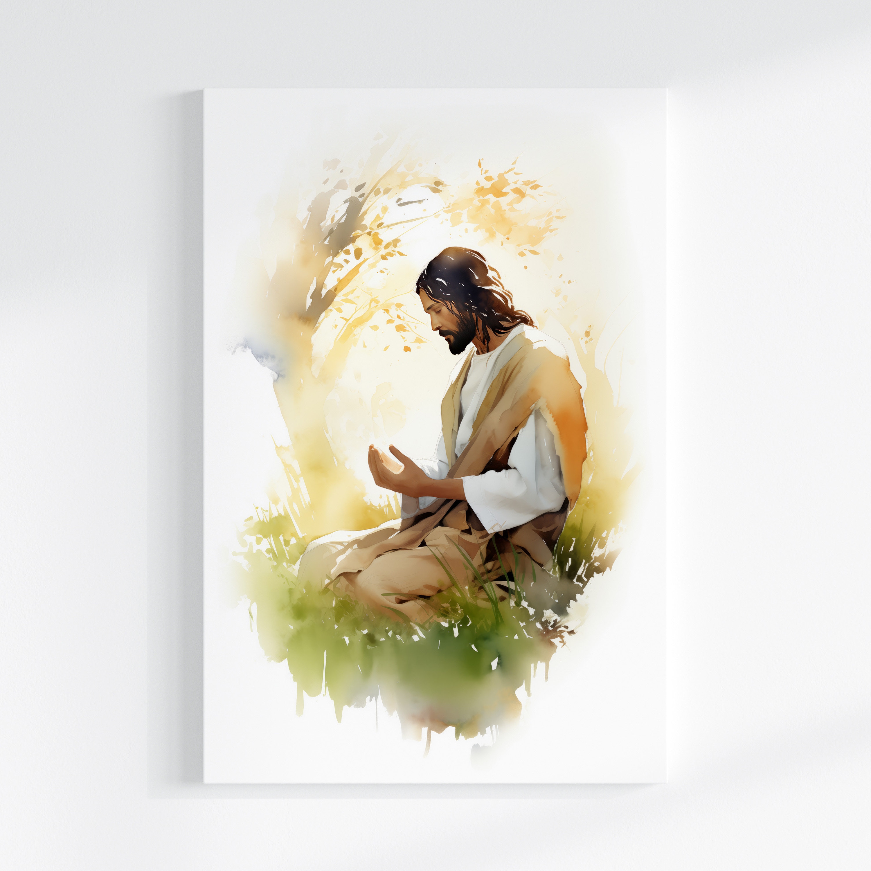 Divine Solitude Jesus Christ Watercolor Painting Modern Bible Wall Art ...