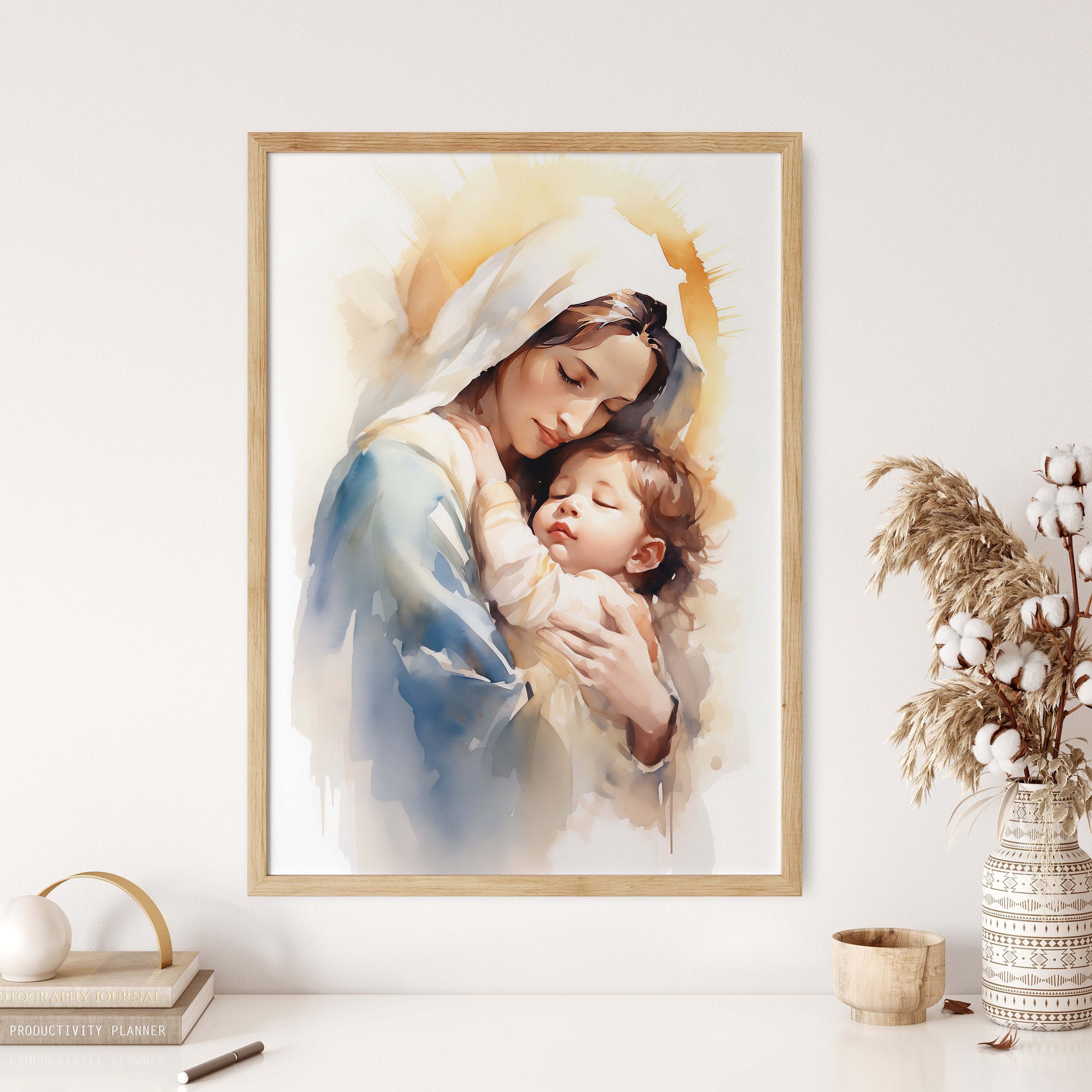 Virgin Mary and Baby Jesus Nativity Scene Mother Mary Painting ...