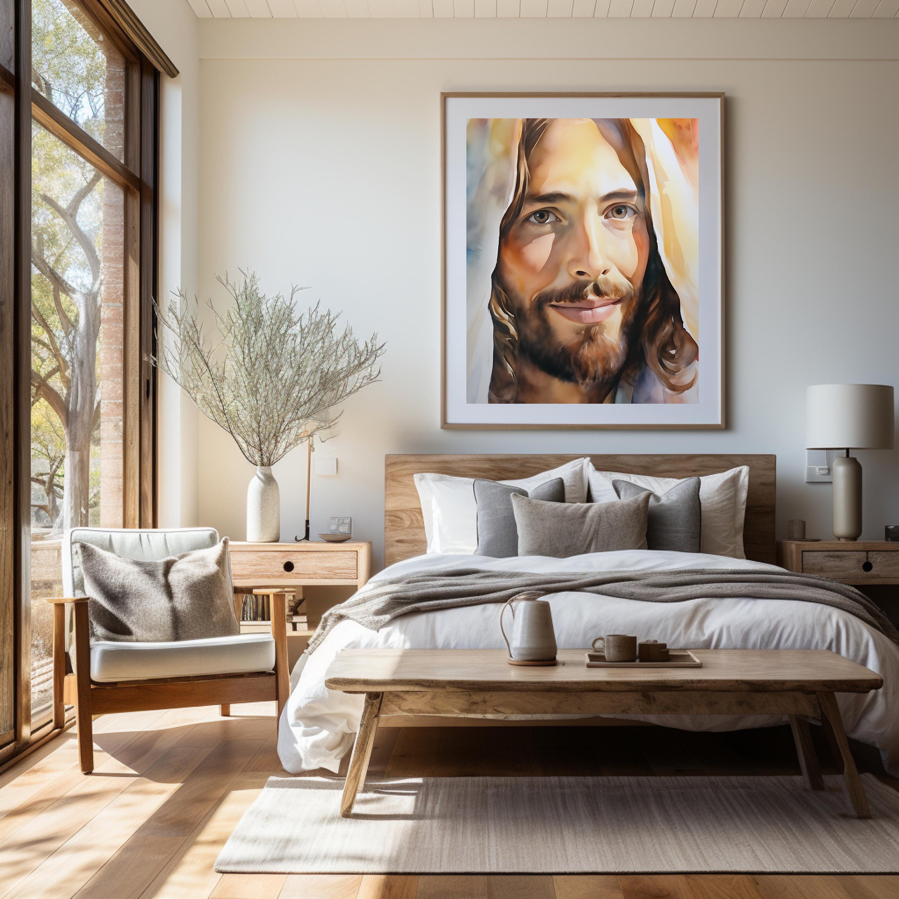 Jesus Christ Smiling Portrait Watercolor Painting Faithful Artwork ...