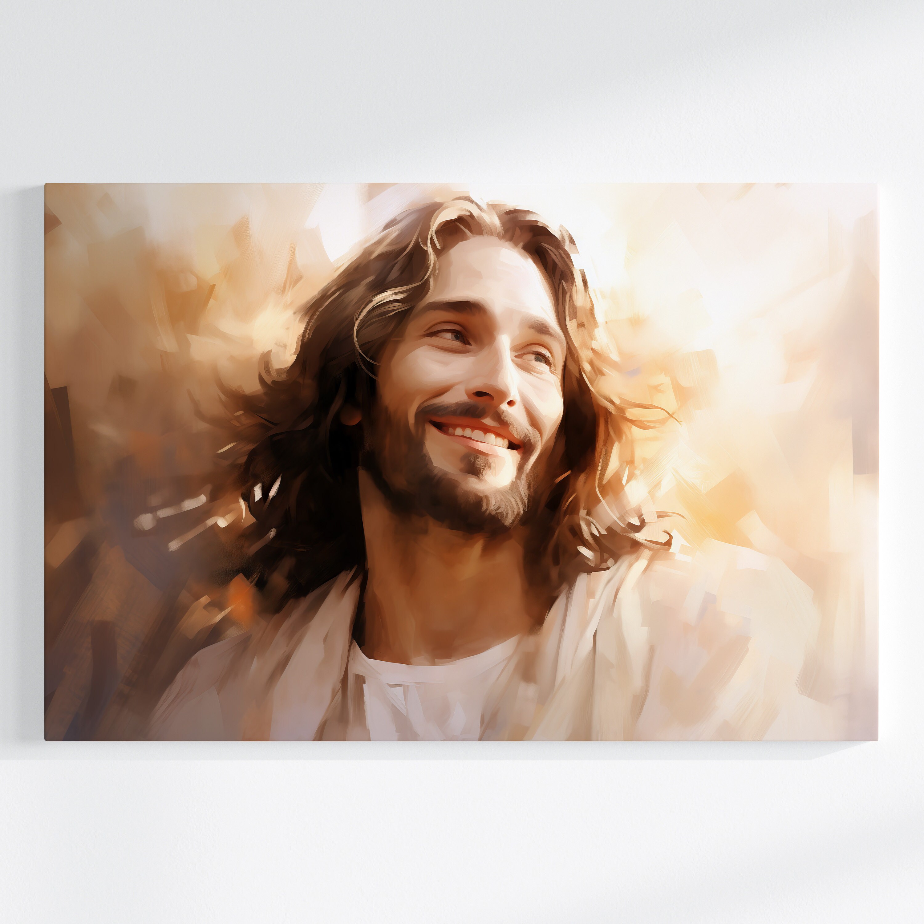 Smiling Jesus Christ Portrait Horizontal Landscape Artwork Print of ...