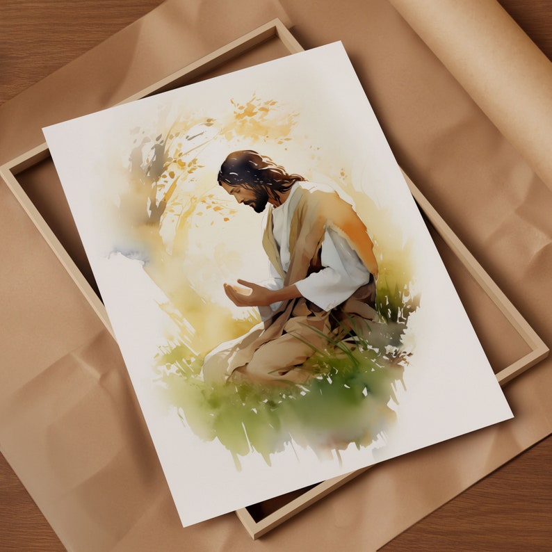 Divine Solitude Jesus Christ Watercolor Painting Modern Bible Wall Art ...