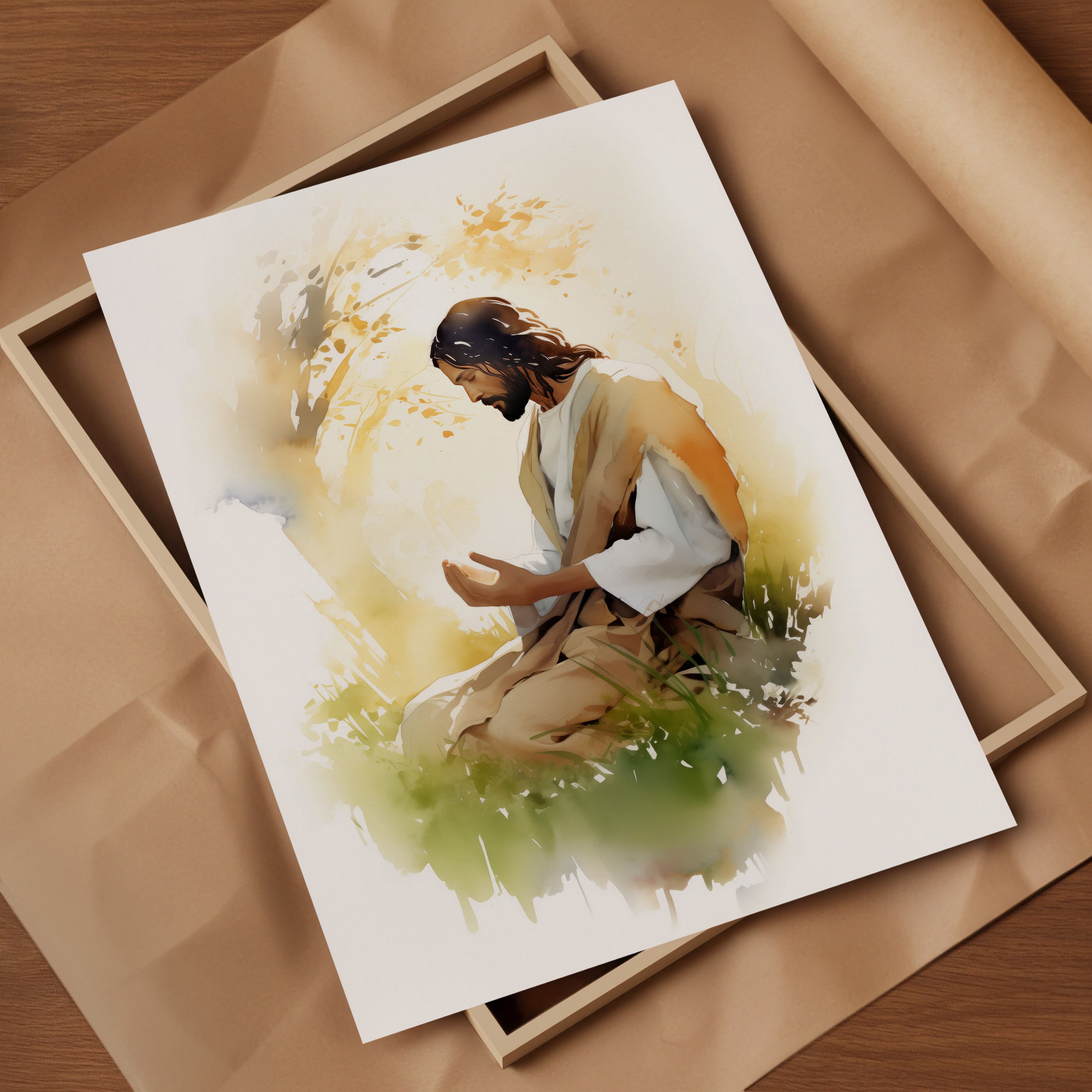 Divine Solitude Jesus Christ Watercolor Painting Modern Bible Wall Art ...
